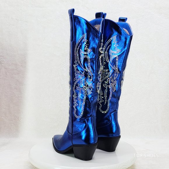 Mata Shoes | Shoes | Razzle Metallic Blue Country Western Cowgirl Knee ...